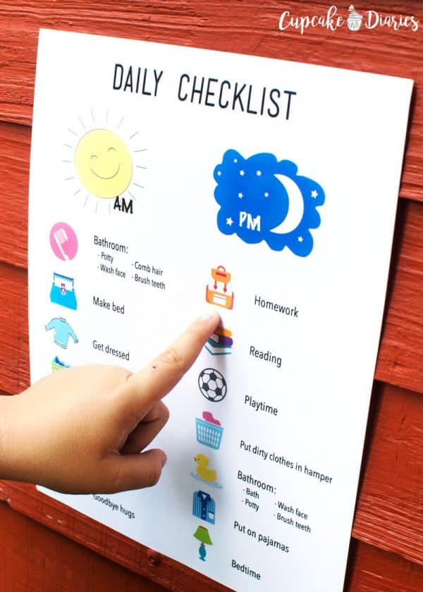 Printable Daily Checklist for Kids - Cupcake Diaries