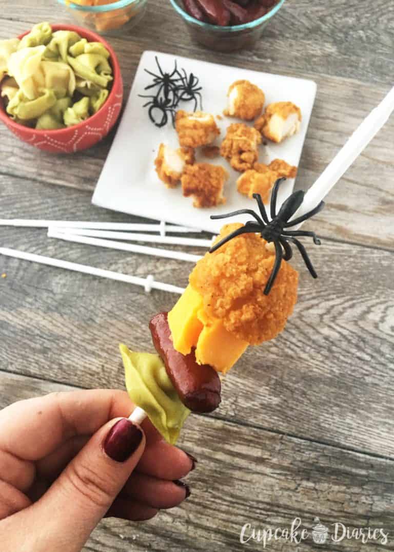 Halloween Chicken and Pasta Skewers