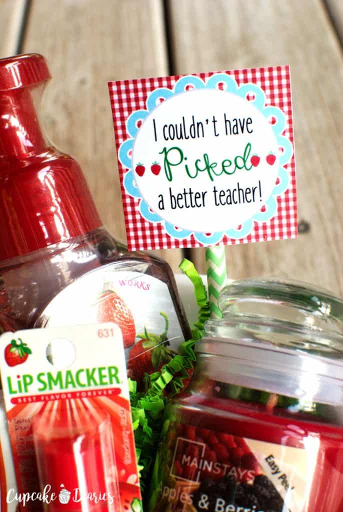 Strawberry Teacher Gift with Free Printable Tag - Cupcake Diaries