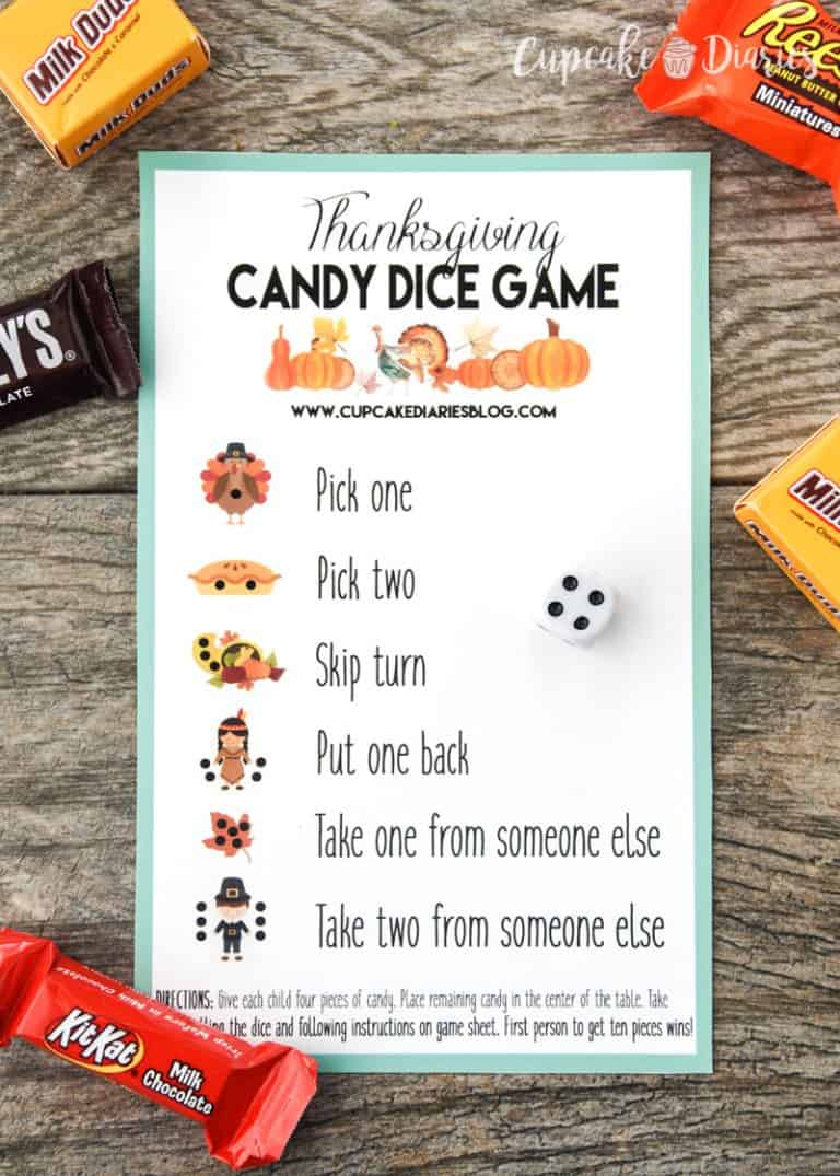 Thanksgiving Candy Dice Game - Printable Game for Kids - Cupcake Diaries