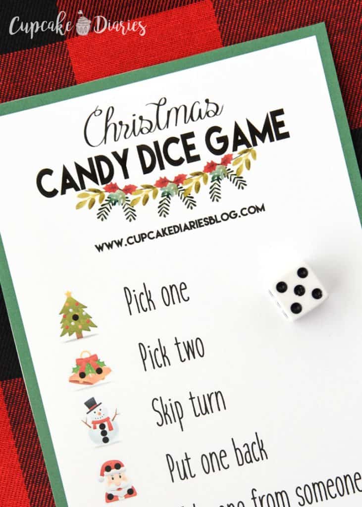 Christmas Candy Dice Game - Printable Game for Kids - Cupcake Diaries
